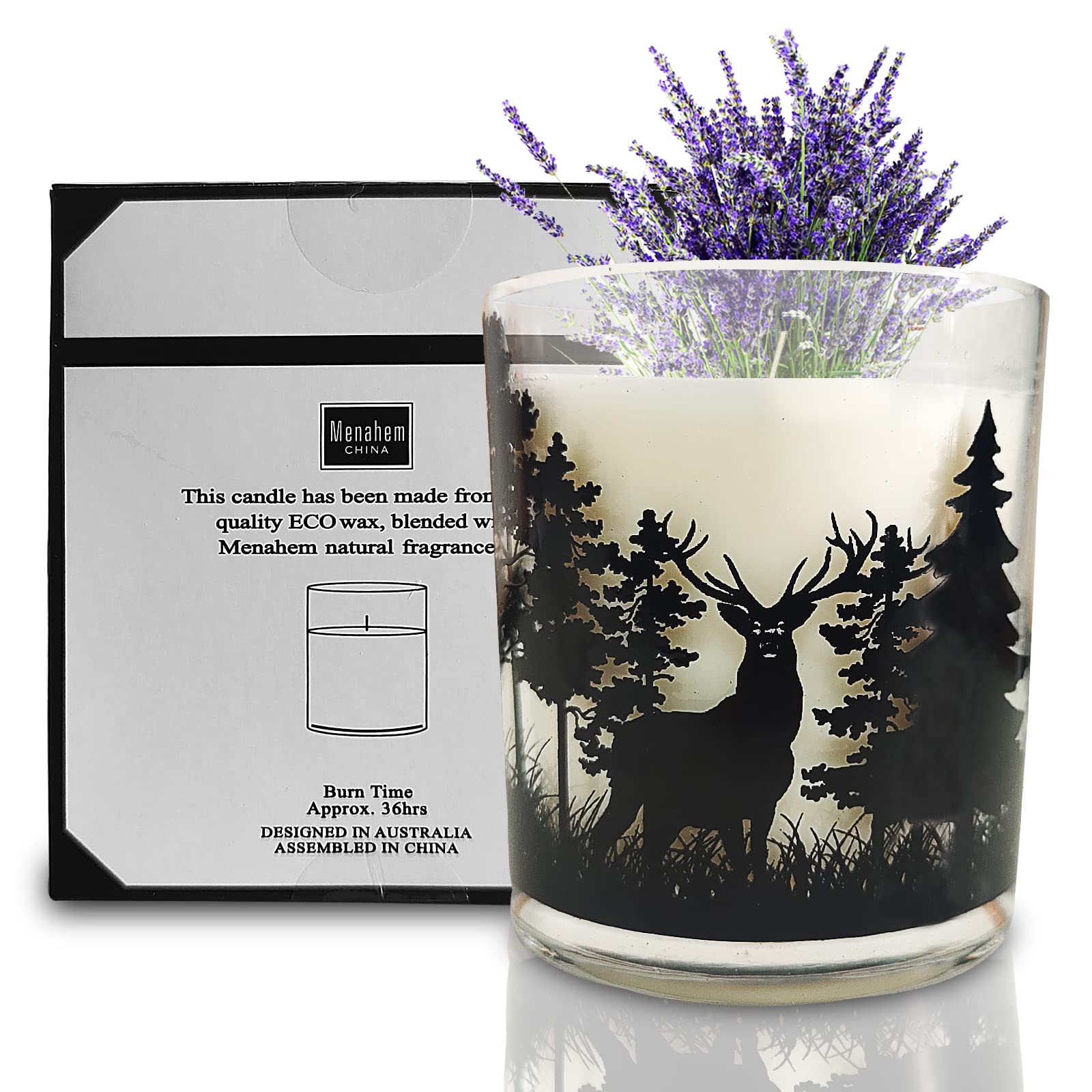 Scented Candles Gifts for Him/Her,Stress Relief Relax Gifts for Women/Men,Lavender Candle Soy Wax Aromatherapy Candles ,7.5 Oz Candle with Tree Deer Decal,Forest Landscape Shadow Glass Jar Candle