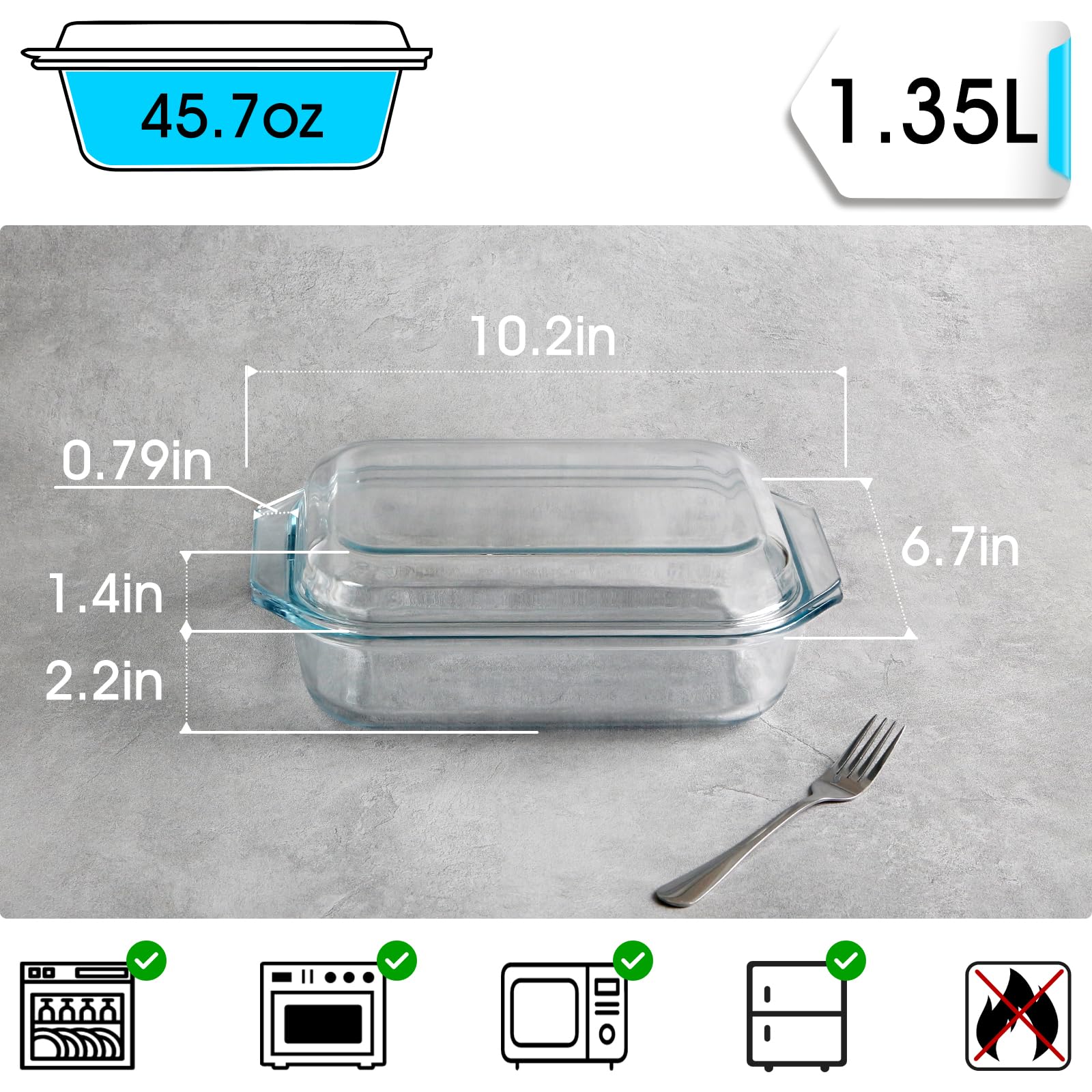NUTRIUPS 1.4QT Small Glass Casserole Dish With Glass Lid, (8.5×6.1in) Tempered Glass, Glass Casserole Dish for Oven,Rectangular Casserole Dish with Lid