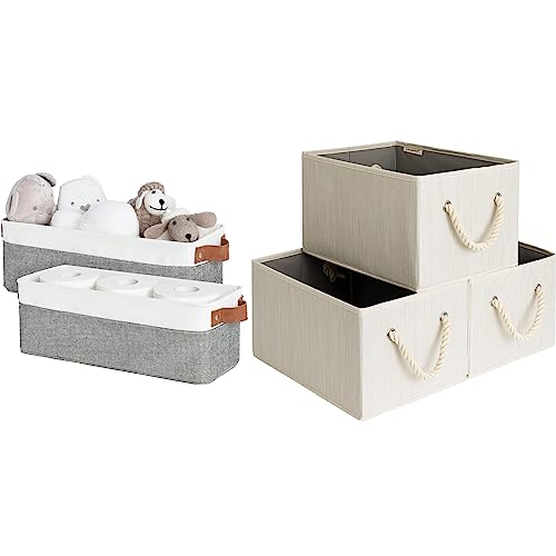 StorageWorks 2-Pack Narrow Storage Bins with 3-Pack Foldable Storage Baskets
