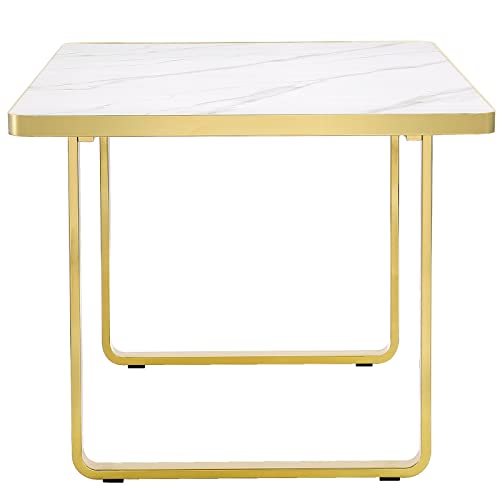 AZhome 7-Piece Dining Set, Gold Dining Room Table Set for 6, Black Leather Dining Chairs with Polished Stainless Steel Sled Base for Kitchen, Dining Room