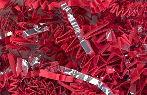 MagicWater Supply Crinkle Cut Paper Shred Filler (1/2 LB) for Gift Wrapping & Basket Filling - Red & Silver