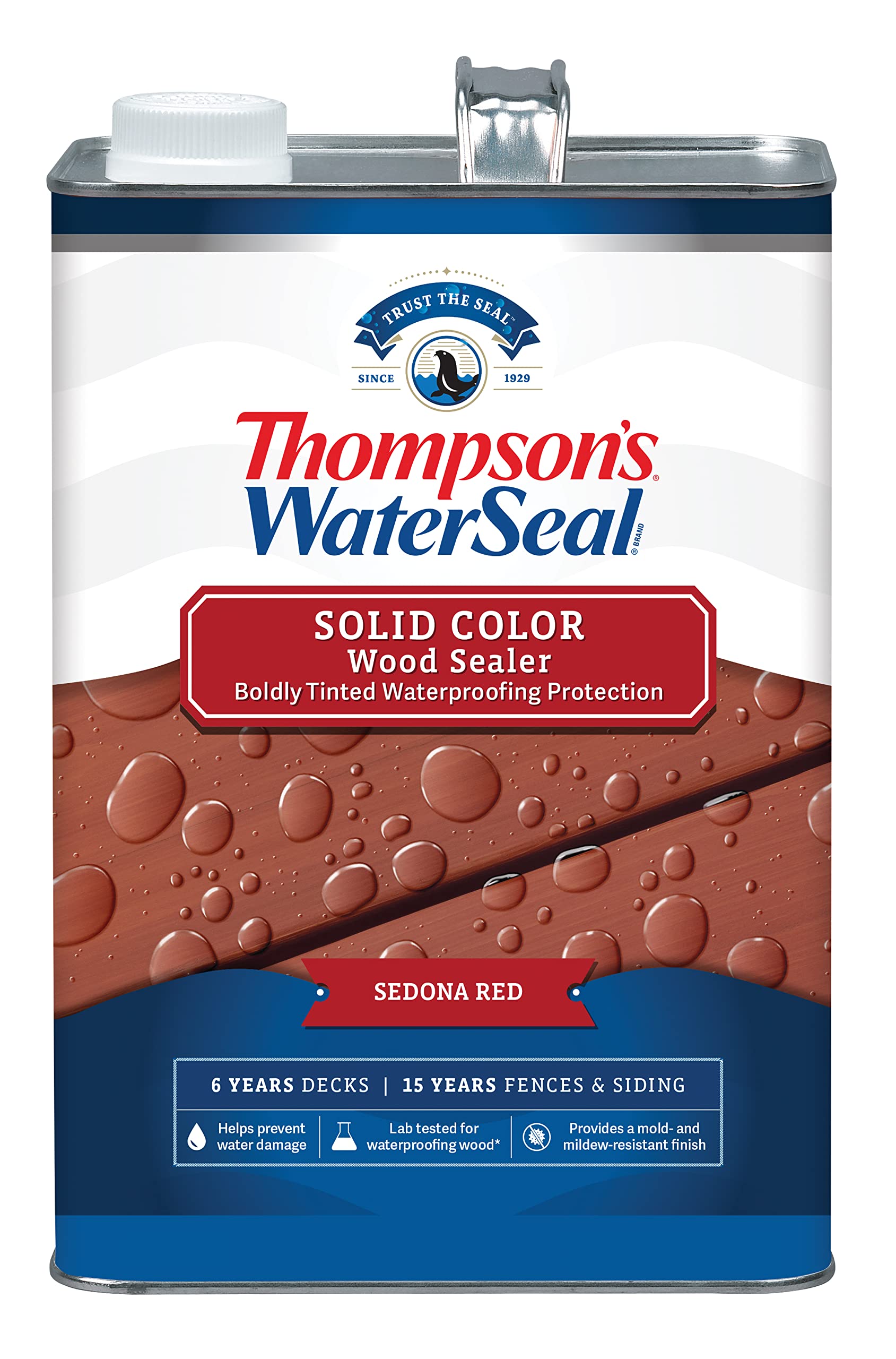 Thompson’s WaterSeal Solid Color Waterproofing Wood Stain and Sealer, Sedona Red, 1 Gallon