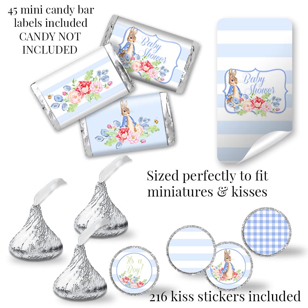 Amanda Creation Little Rabbit Boy Baby Shower Party Bundle Includes 20 each of Invitations with Envelopes + 4 Different Sizes of Decorative Stickers, Diaper Tickets & Bring a Book Cards