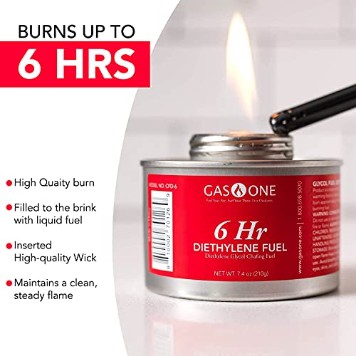Gas One 6 pack 6 Hour Chafing Fuel - Food Warmer for Chafing Dish Buffet Set - Liquid Safe Fuel With Wick & Lid Opener for Chafing Dish