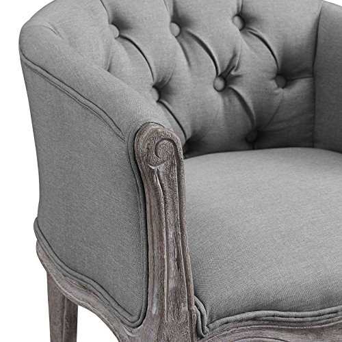 Modway Crown French Vintage Barrel Back Tufted Upholstered Fabric Dining Armchair in Light Gray