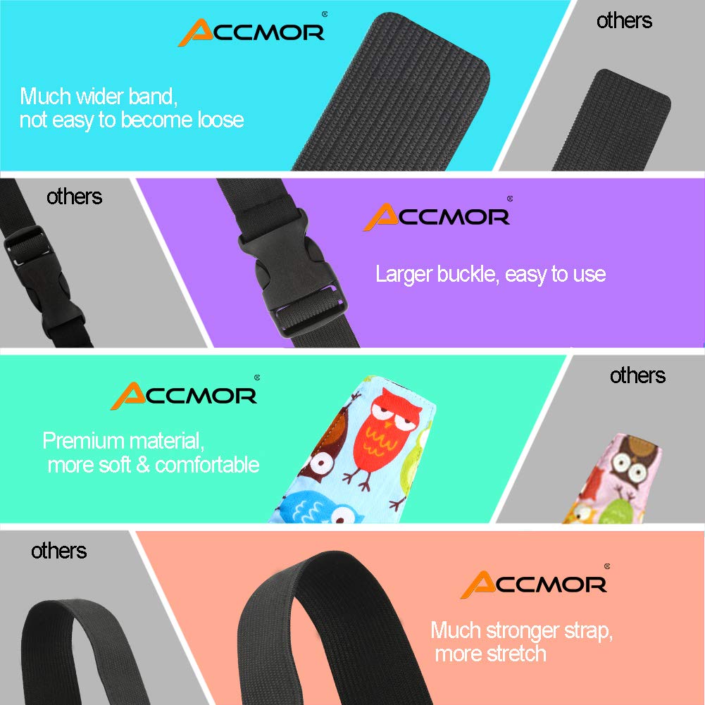 Accmor Baby Carseat Head Support Band Strap 4 Pack for Carseats Stroller Neck Relief Head Strap for Toddler Child Kids Infant(Black Wave + Pink Unicorn +Pink/Grey Cloud Pattern)
