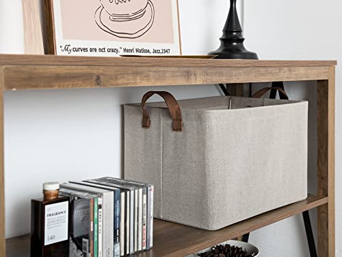 StorageWorks Storage Baskets for Shelves with Metal Frame, Canvas Storage Bins, Baby Gift Basket, Brown and Beige, 2-Pack