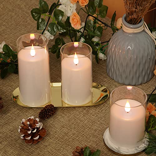 Amagic Acrylic Flameless Candles, Battery Operated Candles, Flickering LED Pillar Candles with Remote Control and Timer, Yellow and Blue Glow, Set of 3