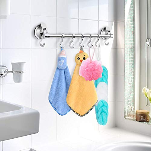 iRomic Suction Cup Hook Hanger Holder Rack Rail Towel Bar Organizer(2PCS) for Bathroom Shower Wreath, Loofah,Robe,Towel,Coat,Cloth,Kitchen Utensils,Wall Mounted on Glass Door,Window,Tile Wall