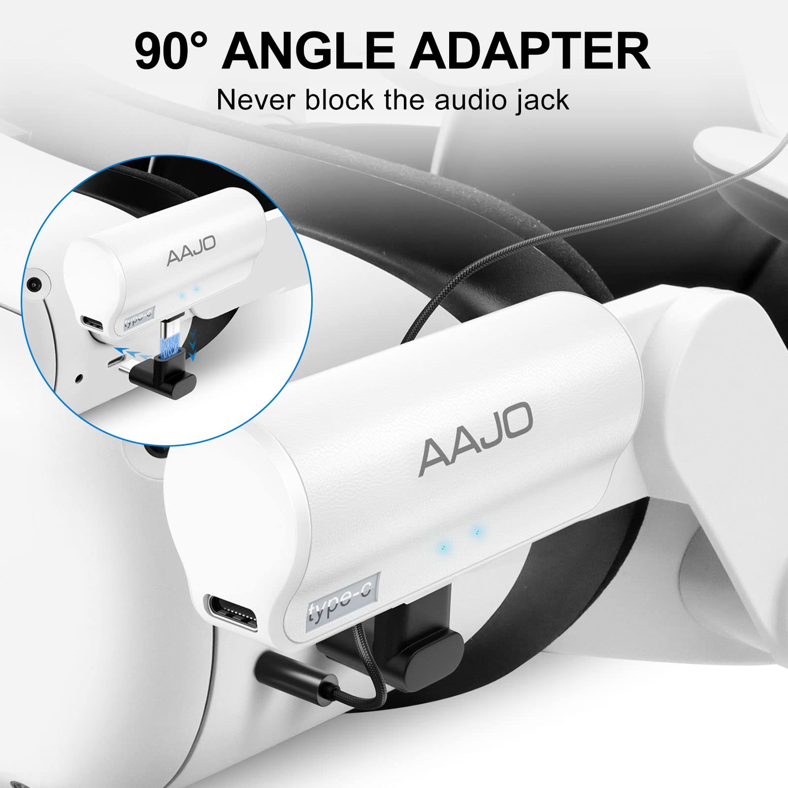 AAJO Power Bank Battery Pack Compatible with Oculus/Meta Quest 2 - Emergency Fast Charging Battery Pack Lightweight Accessories for Quest 2 Extra 1.5 Hours VR Playtime (3350mAh)