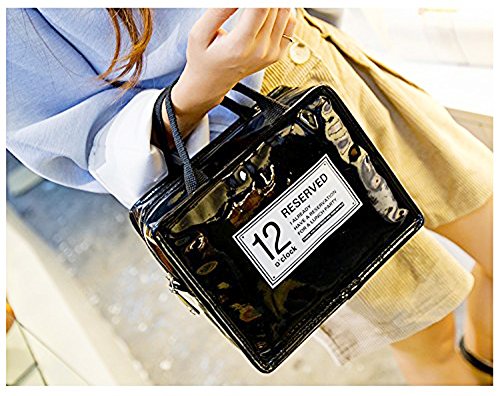 iToolai Zipper Mini Patent PU Leather Waterproof Reusable Lunch Bags Insulated Tote Bag,Black