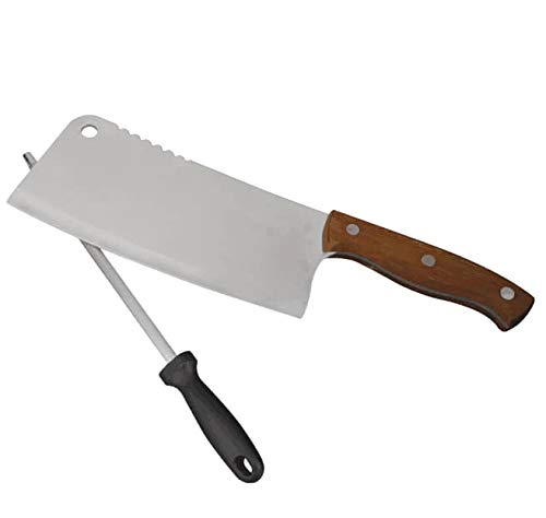 eZthings® 15" Heavy Duty Professional Meat Cleavers Plus Steel Knife Sharpening Rod for Home Kitchen and Commercial Cookware Restaurant Knives (Heavy Duty Cleaver 9" Blade)
