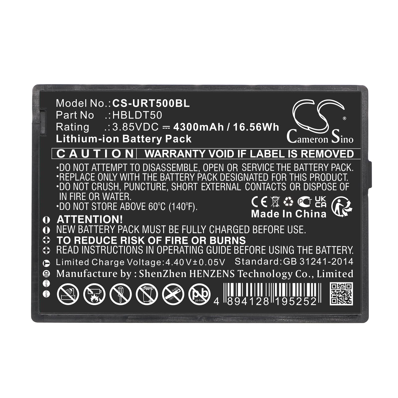 FYIOGXG Cameron Sino Battery for Urovo DT50 PN:Urovo HBLDT50 4300mAh / 16.56Wh