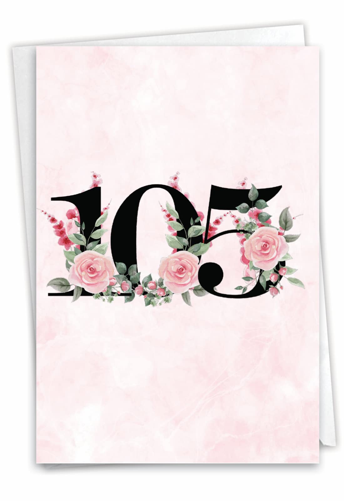 NobleWorks - 105th Milestone Birthday Greeting Card with 5 x 7 Inch Envelope (1 Card) Floral Age 105 C8271MBG