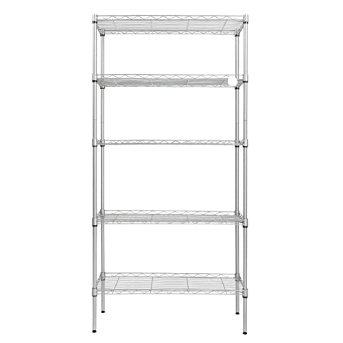 Karl home 5 Tier Wire Shelving Unit Height Adjustable Storage Metal Shelf, Heavy Duty Garage Rack for Office, Kitchen, Laundry (21.3" L x 11.4" W x 59.1" H, Silver)