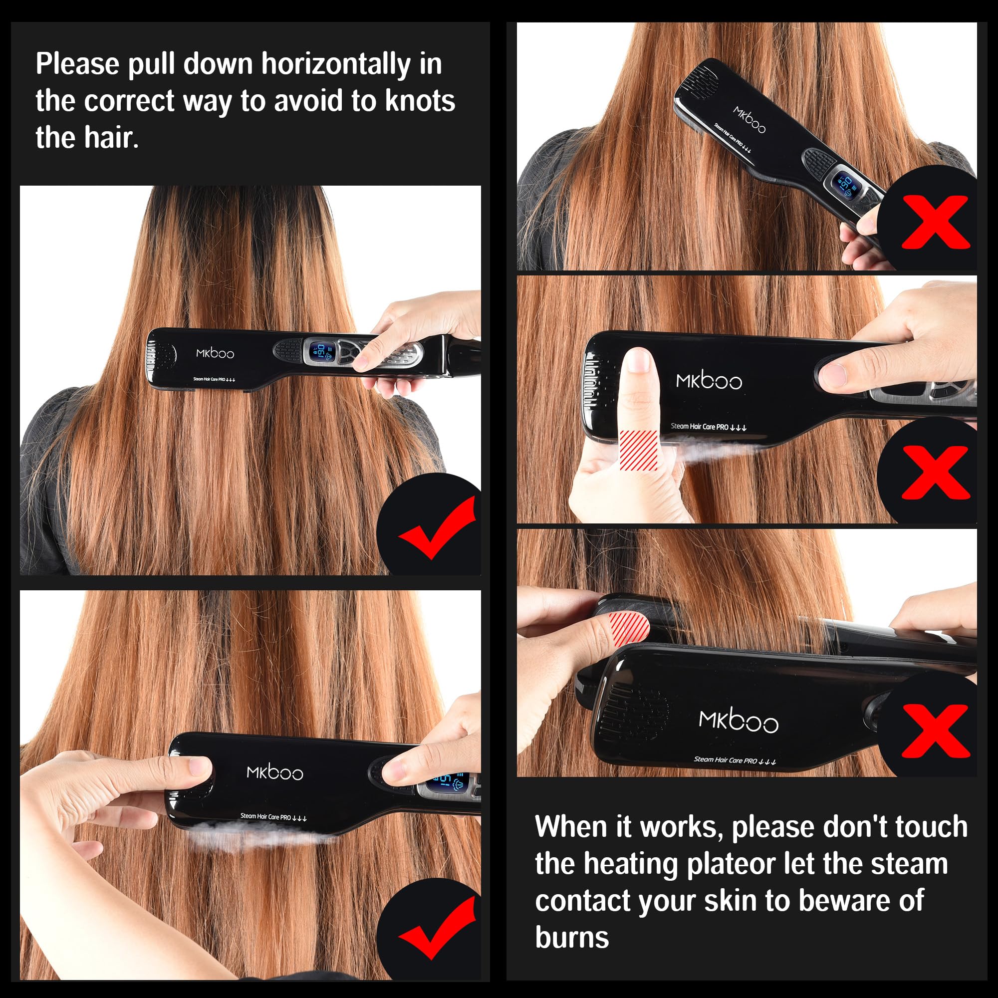 MKBOO Hair Straightener with Steam, Salon Professional Nano Titanium Ceramic Steam Flat Iron with Removable Comb+Digital LCD+5 Level Adjustable Temperature+Auto Temperature Lock Black