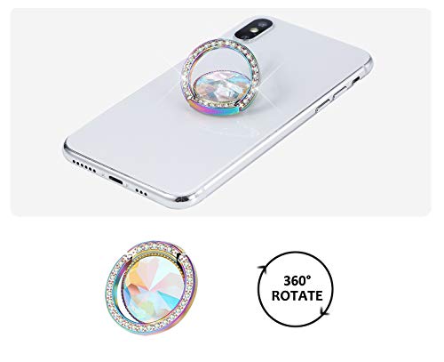 lenoup Iridescent Glitter Bling Bling Phone Ring Holder,Sparkle Phone Ring Artificial Diamond Stand,Rhinestone Cell Phone Finger Ring(Rainbow)