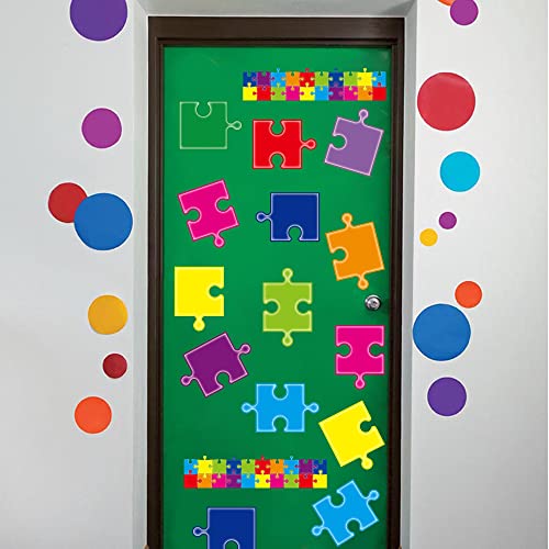 G1ngtar 70Pcs Puzzle Pieces Cutouts Christian Bulletin Board Decoration Set Welcome Back to School Jigsaw Puzzle Straight Border Trim Religious Supplies Sunday School Decors for Classroom Kindergarten