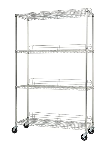 TRINITY EcoStorage Heavy Duty 4-Tier Adjustable Wire Shelving with Wheels and Backstands for Kitchen Organization, Garage Shelf Rack, NSF Certified, W D x 77β H, 48 by 18 by 72", Chrome
