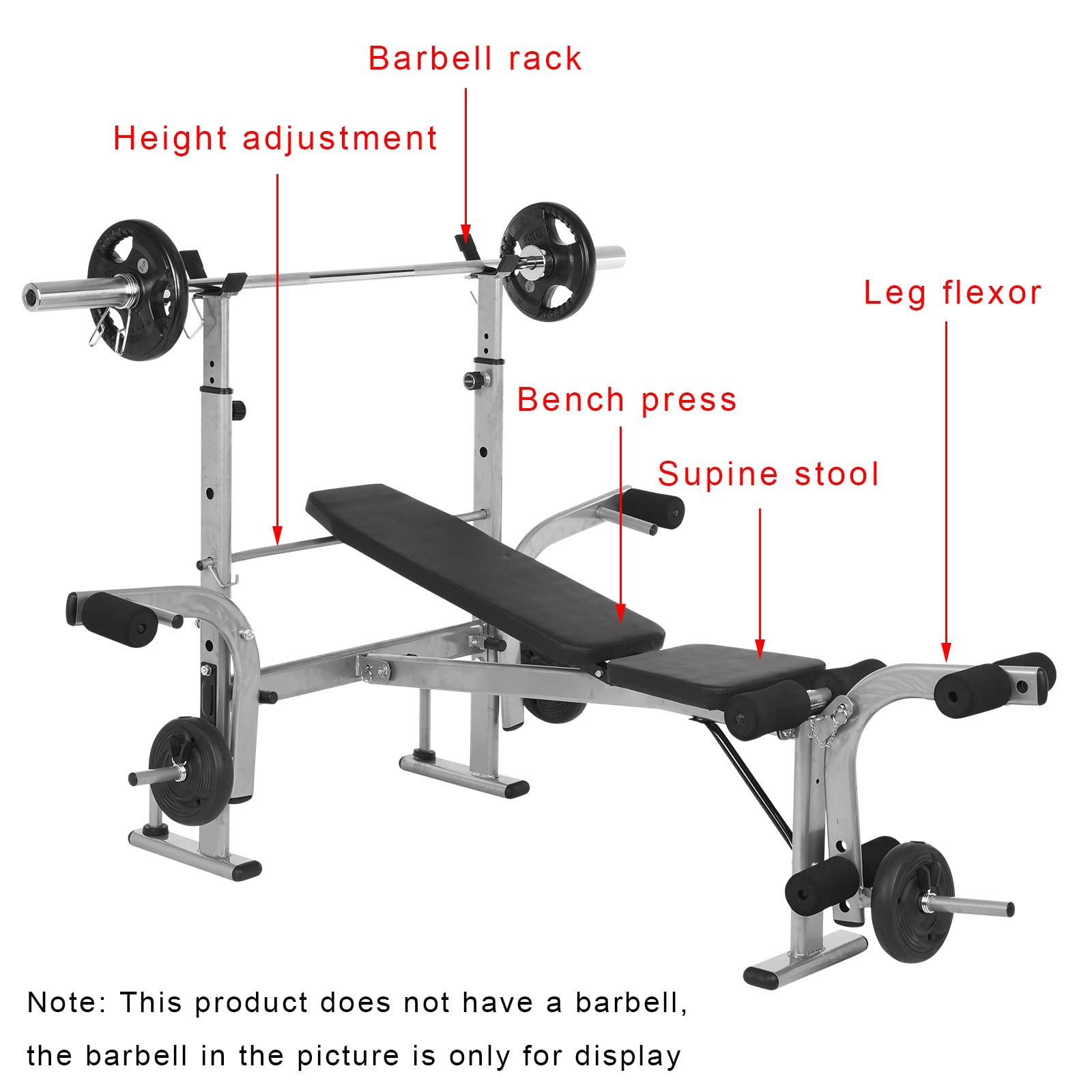 Adjustable Olympic Weight Bench with Squat Rack, Barbell Dumbbell Weightlifting Bed Leg Extension and Curl, Press Bench Rack Set, Home Gym Workout Fitness Exercise Strength Training Equipment