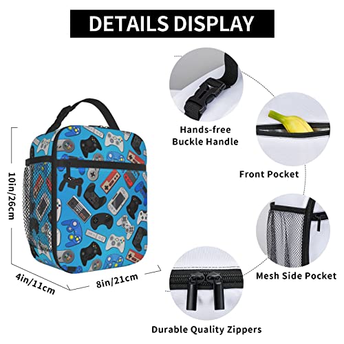 Gbuzozie Video Game Controller Background Lunch Bag Insulated Portable Reusable Gaming Theme Lunch Box With Zipper For Women Men Picnic Beach