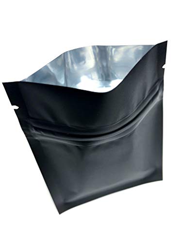 Karmay 100-3x4 Premium Smell Proof Flat Ziplock Double-Sided Reusable Metallic Foil Food Storage Bags (Matte Black)