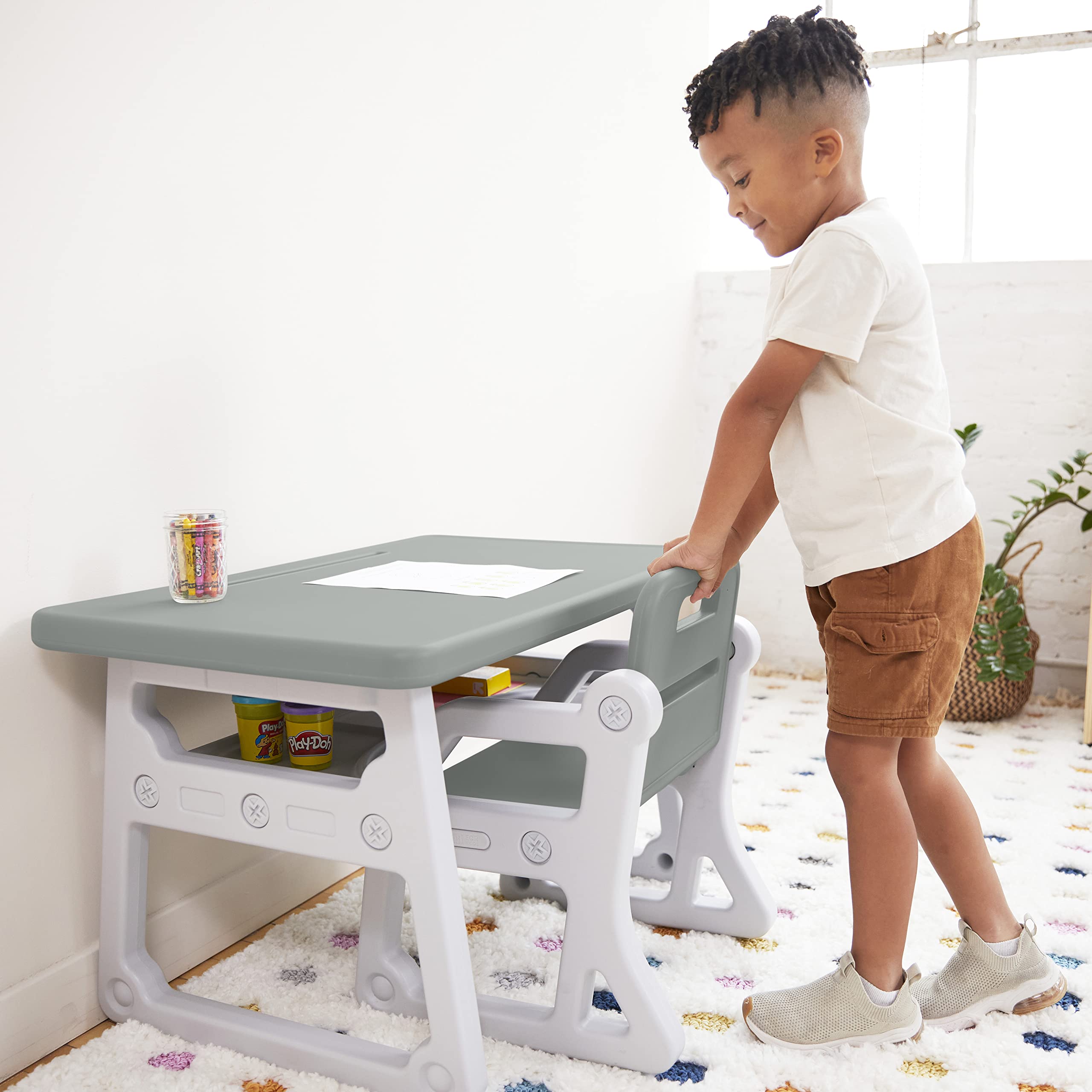 ECR4Kids Toddler Plus Desk and Chair, Kids Furniture, Grey/Light Grey