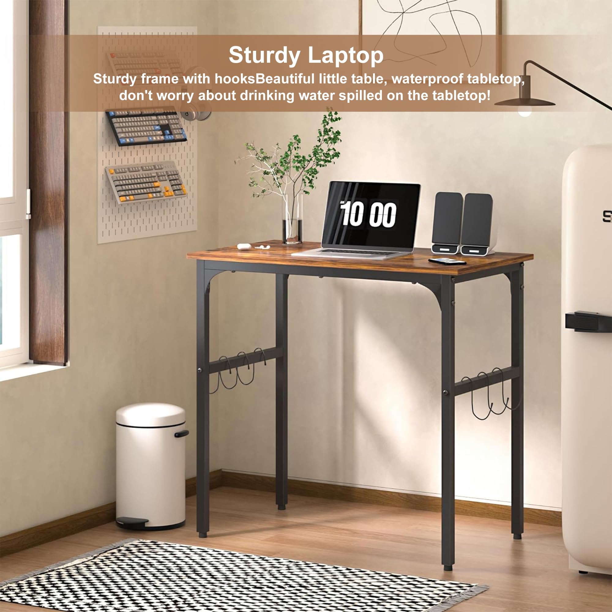 VECELO Water Proof Writing Work Adjustable Feet Computer Desk for Small Space/Home Office/Dormitory, 32 Inch, Rusic Brown