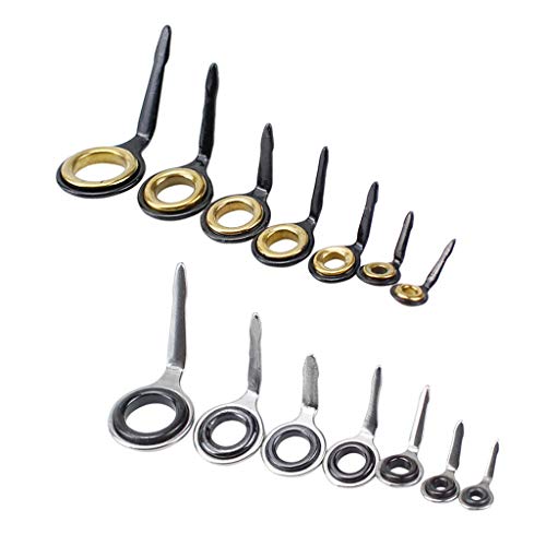 AFANGMQ 14pcs Set Mixed Sizes Fishing Rod Eyes Guides Line Rings Pole Tip Top Set Spinning Casting Rod Repair Kit Accessories Pesca