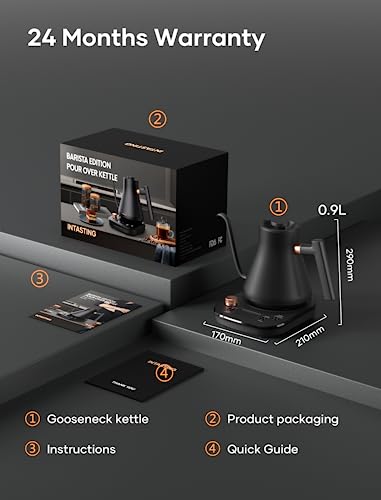 INTASTING Electric Kettle, Electric Tea Kettle with LCD Display, ±1℉ Temperature Control Gooseneck Electric Kettle, Auto Shut-Off/Keep Warm/Brew Timer, Quick Heating Hot Water Kettle Electric, 0.9L
