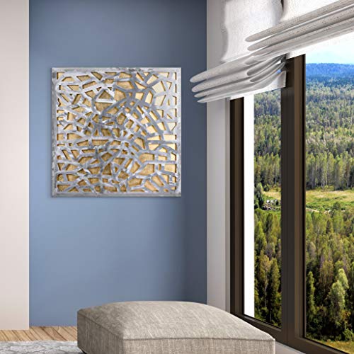 Empire Art Direct Enigma Polished Steel Sculpture Abstract Wall Art with Gold Leaf 3D Metallic Artwork,Ready to Hang,Living Room, Bedroom ＆ Office, 32" x 0.98” x 32
