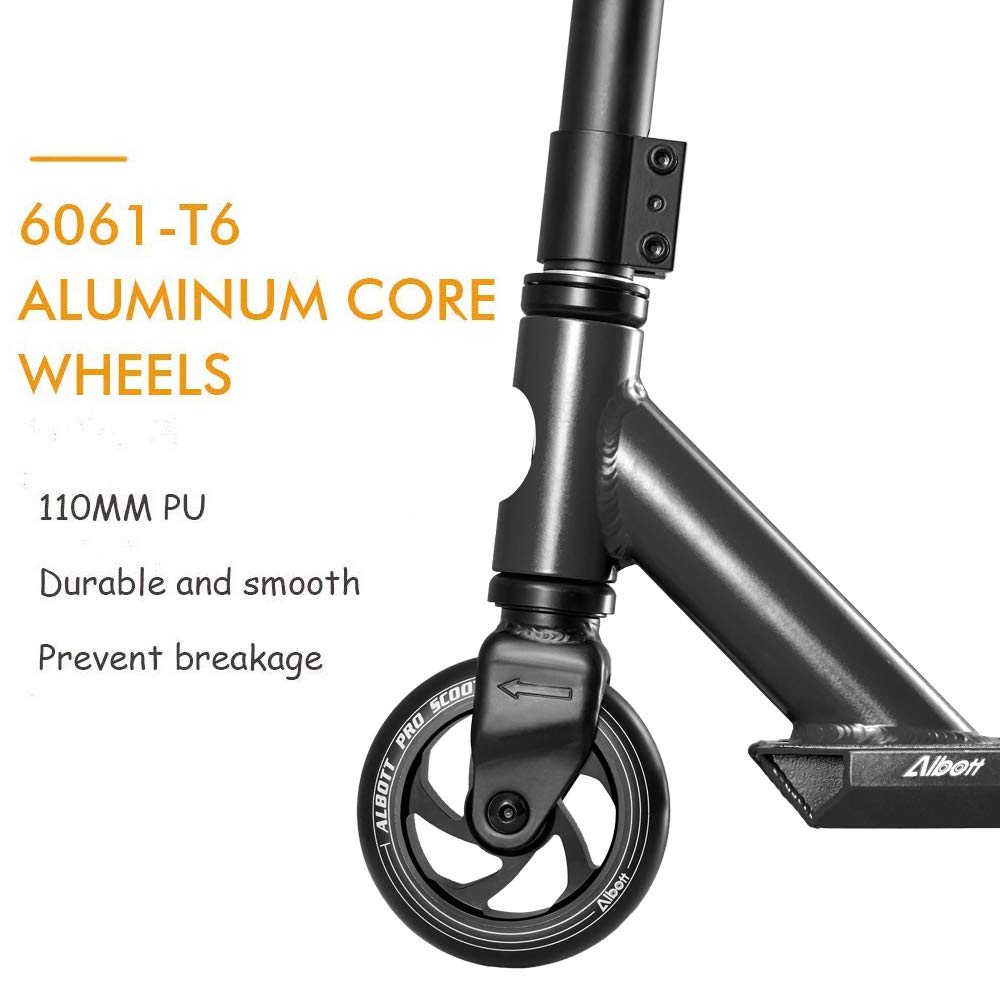 Albott Pro Scooters Trick Scooter - Freestyle 110mm Aluminium Core Wheels Stunt Scooters for Kids 8 Years and Up Entry Level Scooter for Beginner Boys Teens Adults(Black)