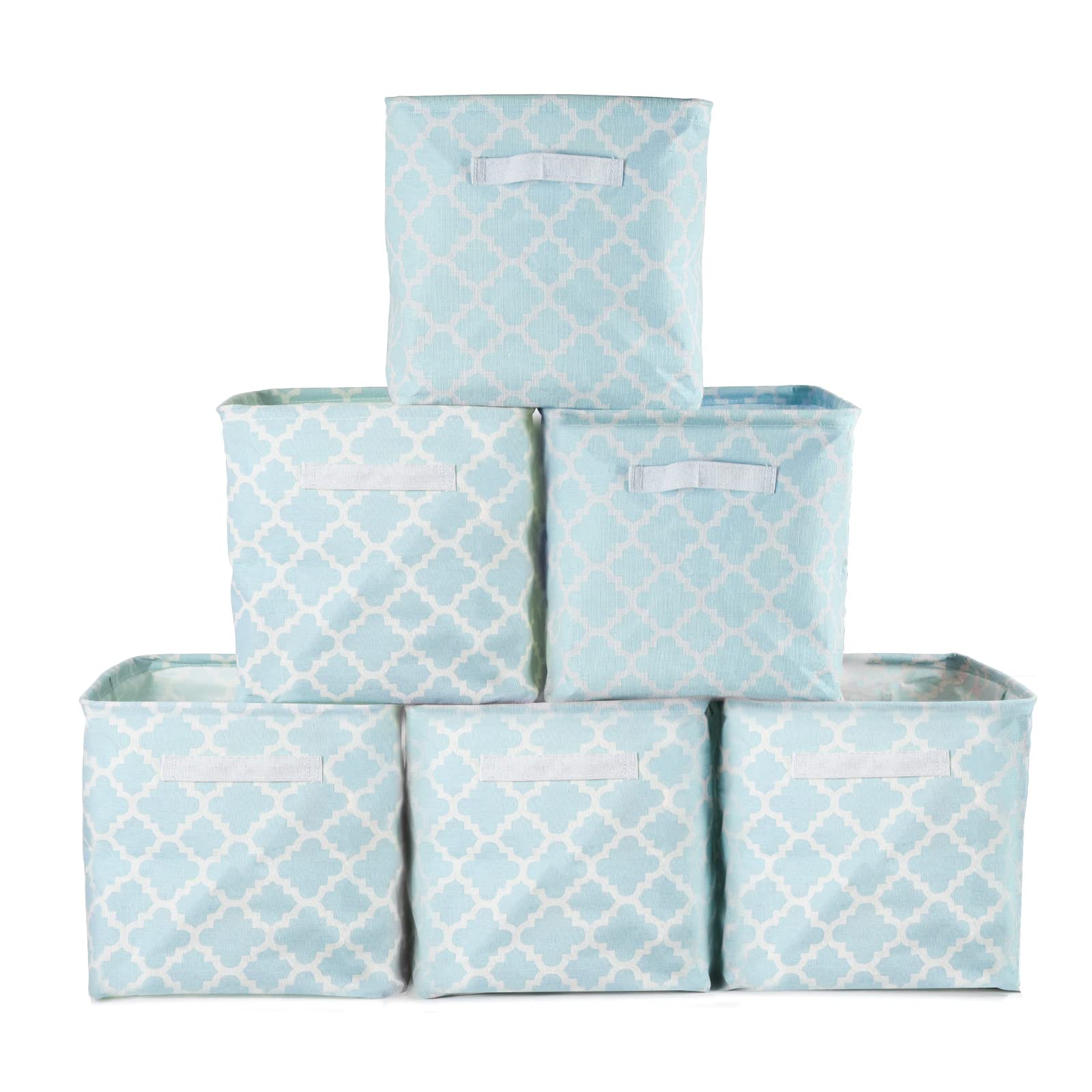 AGRUYO 11x11 Cube Storage Bin Baskets, Collapsible Canvas Nursery Bins with Handles, Cube Fabric Storage Boxes for Kids' Toy, Laundry, Clothing, Books, 6 Pack, Baby Blue