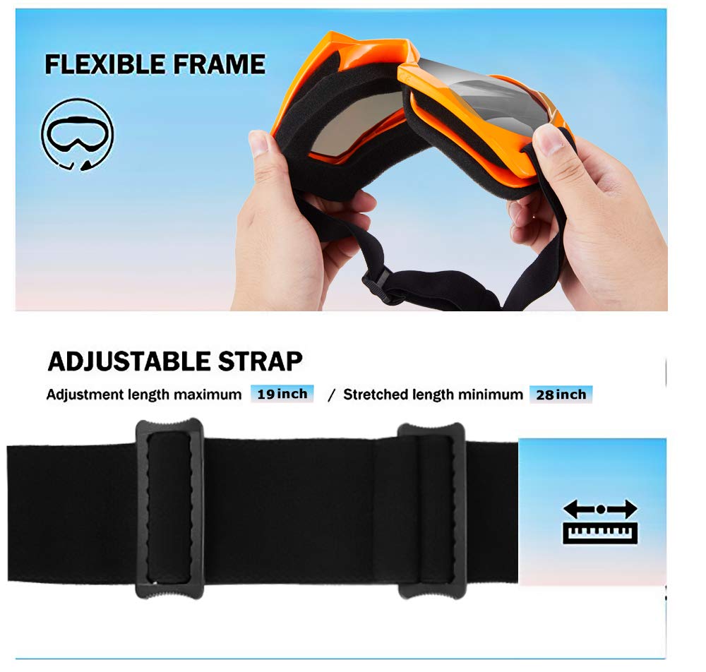 ALCADAN Ski Goggles - Over Glasses Ski/Snowboard Dust-Proof Goggles for Men, Women & Youth - 100% UV Protection 634W (Dark Blue Black)