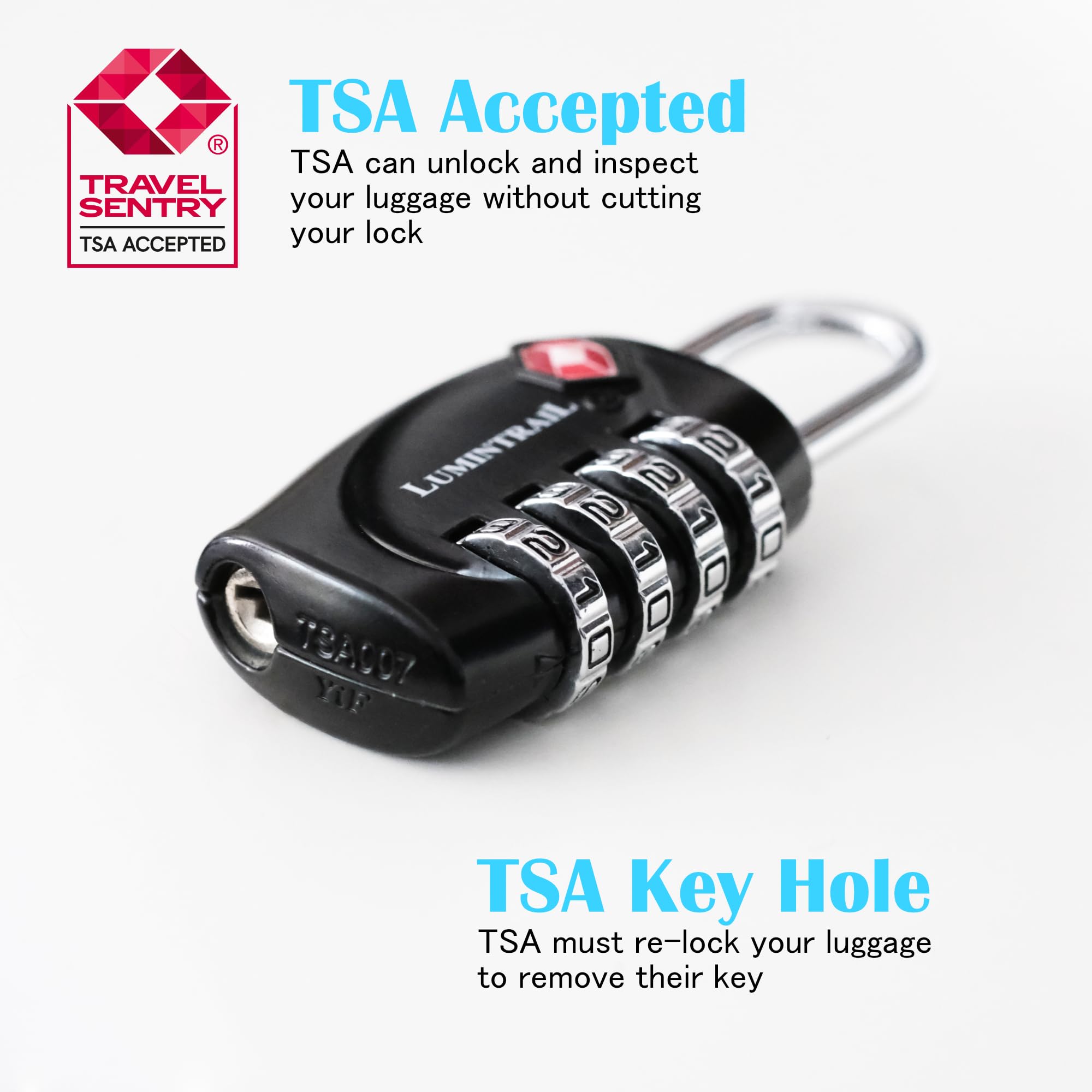 Lumintrail TSA Approved Locks, 4 Digit Combination Luggage Locks TSA Approved, Travel Locks for Luggage & Suitcase with 4-FT Steel Cable, Black, 2 Pack