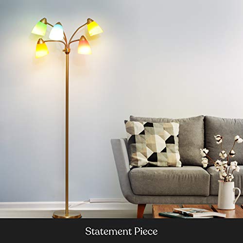 Brightech Medusa LED Floor Lamp β Multi-Head Dimmable Floor Lamp for Living Rooms & Offices β Tall Lamp with Interchangeable Shades, Adjustable Standing Lamp for Bedroom Reading β Brass/Gold