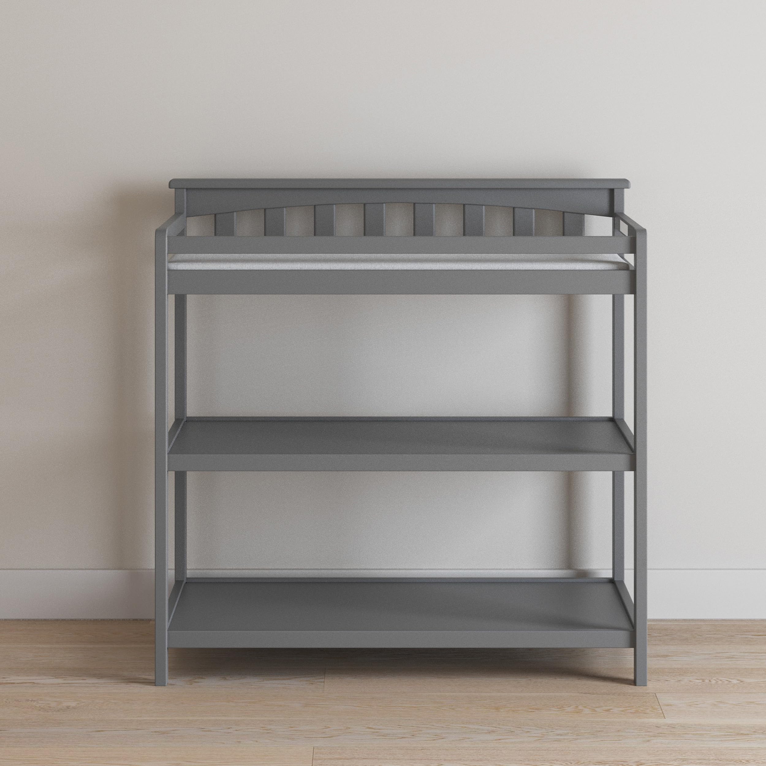 Child Craft Flat Top Infant Changing Table, Water-Resistant Pad and Safety Strap, Anti-Tip Kit Included to Prevent Tipping, Non-Toxic, Baby Safe Finish (Cool Gray)