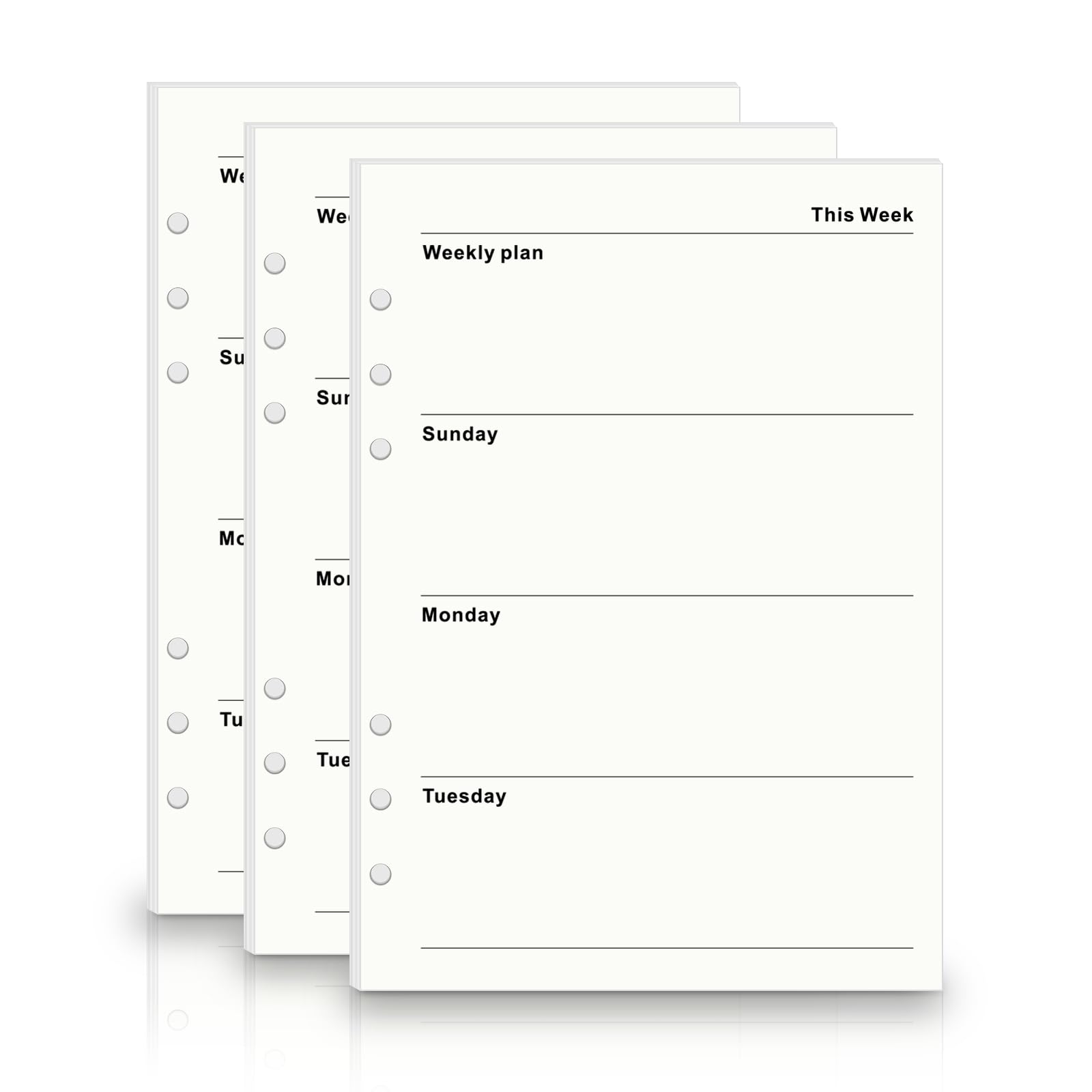 A5 Weekly Planner Insert Refill Paper - 135 Sheets/270 Pages 6 Holes Punched, 100GSM, Sunday Started, Office College Filler Paper,Yellow Loose-leaf Binder Paper, 5.8" x 8.3"