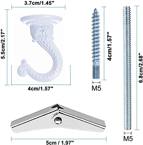 GDQLCNXB 6Sets 55mm/2.17" Ceiling Metal Ceiling Hooks, Heavy Duty Swag Ceiling Hooks with Hardware for Hanging Plants/Chandeliers/Wind Chimes/Ornament (White Color)
