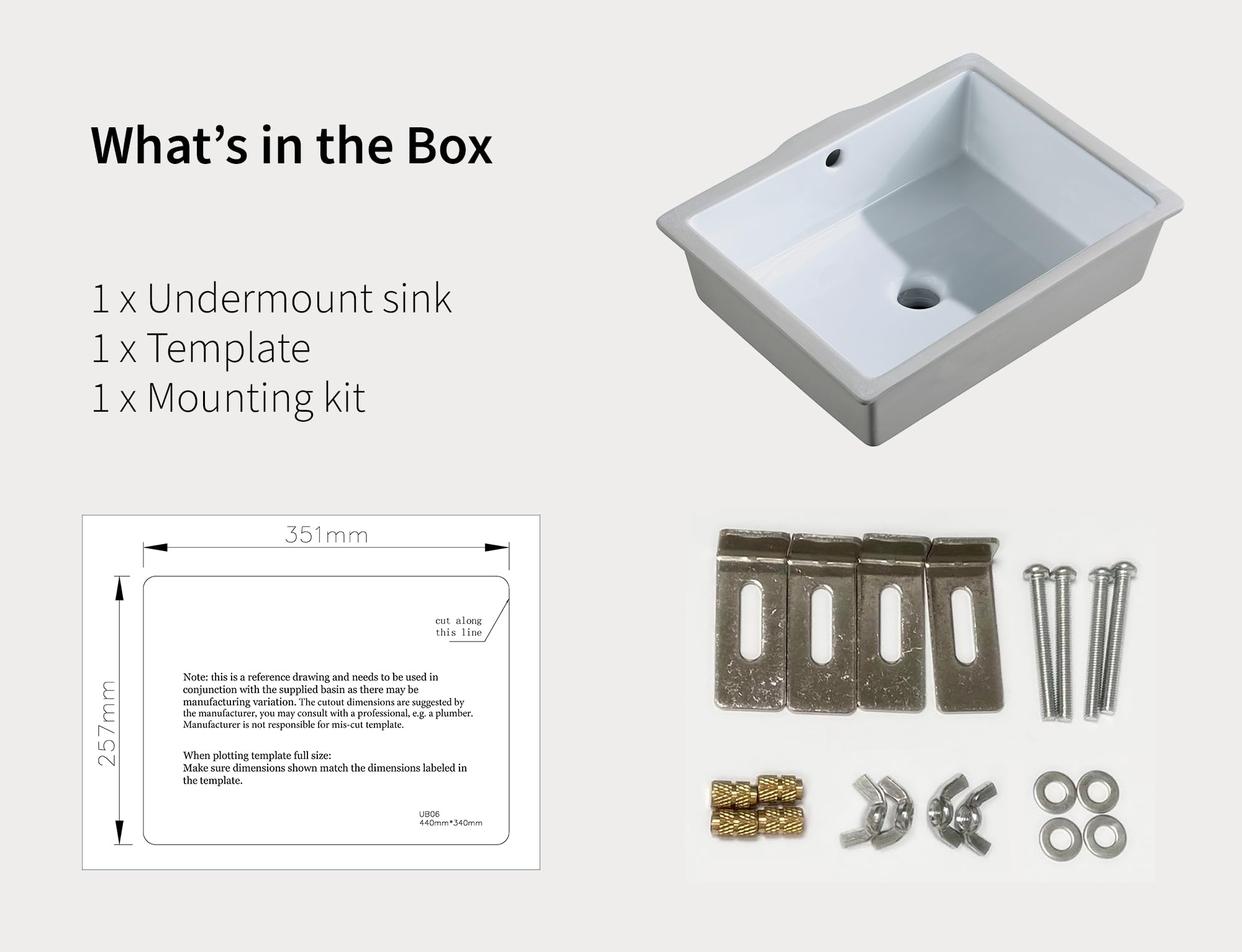 AMASHEN 16.8" Rectangular Undermount Bathroom Sink, Small Vitreous China Vanity Sink with Overflow, White