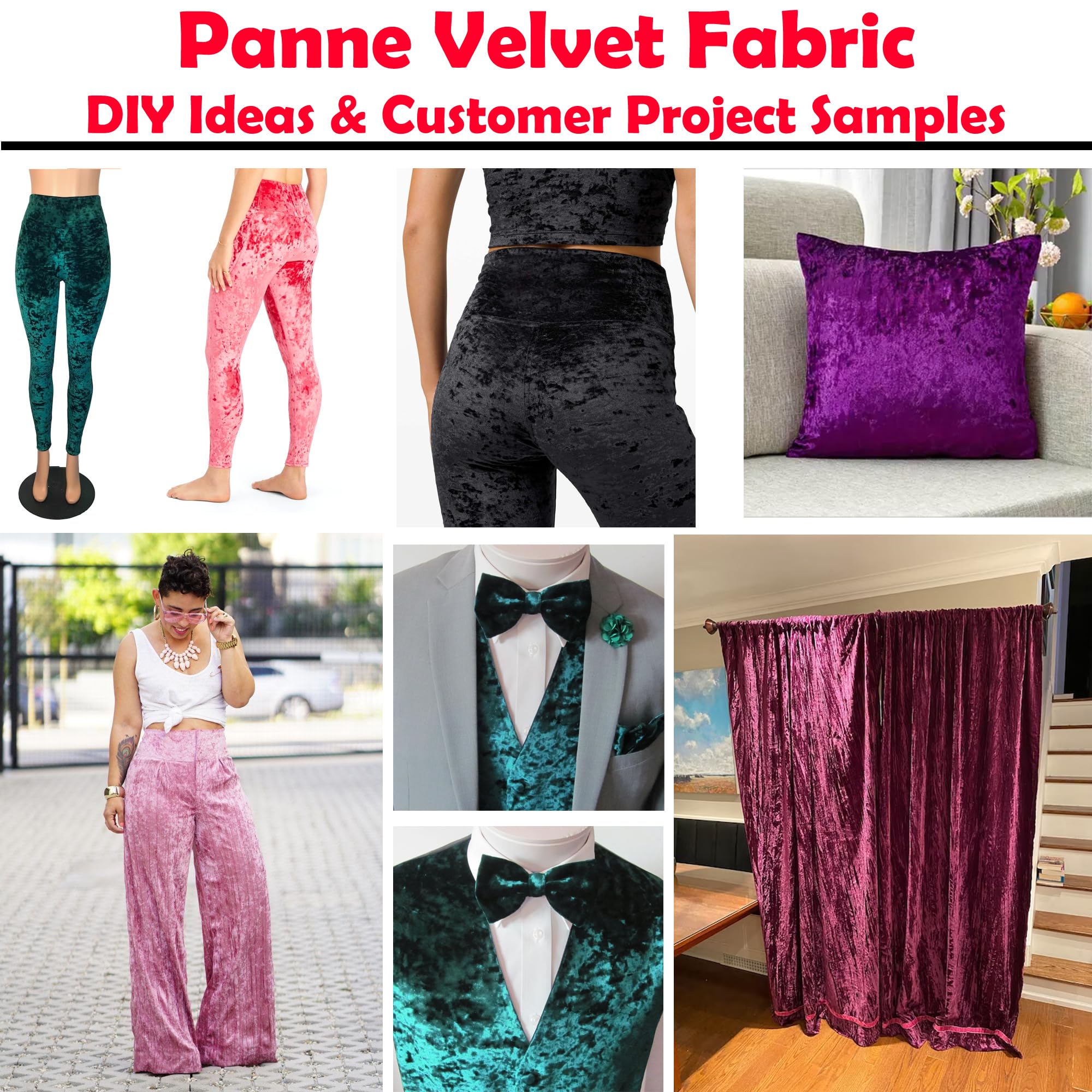 Barcelonetta | Velvet Fabric | Crushed Velvet | Panne Velvet Velour | 96% Velvet, 4% Spandex | 60" Wide | Sewing, Apparel, Decoration (Black, 2 Yards)