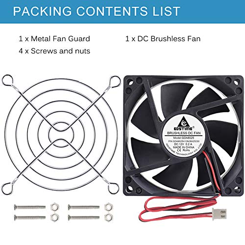 GDSTIME 80mm x 80mm x 25mm 12V Brushless DC Cooling Fan compatible with Desktop