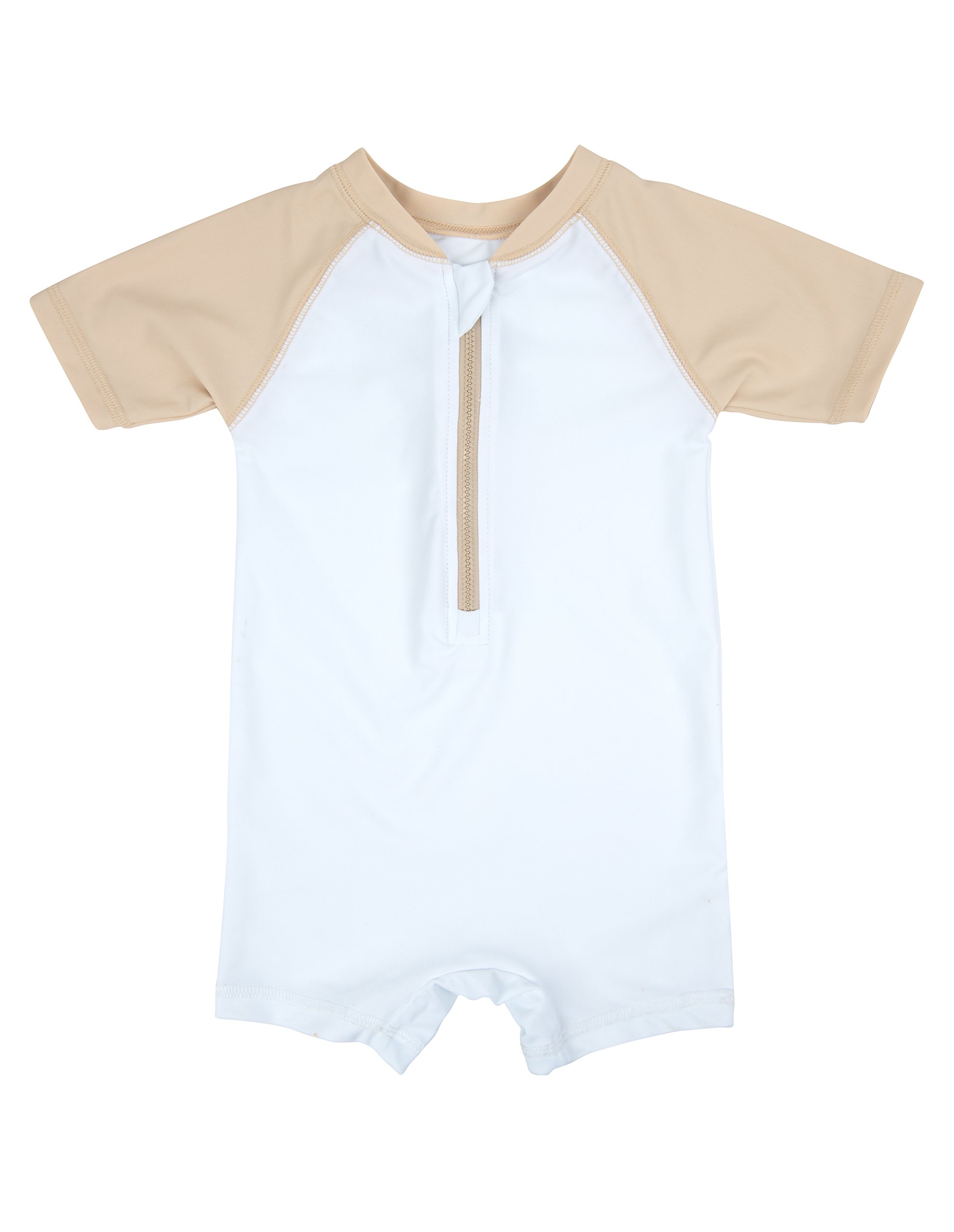 Leveret Kids Baby Boys Girls One Piece Rashguard UPF 50+ Solid Beige/White Size 12-18 Months