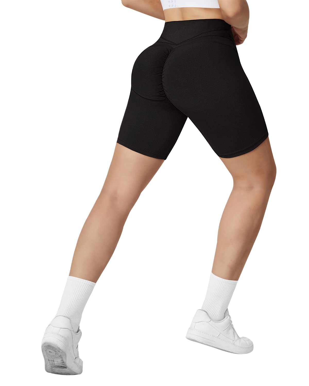 A AGROSTE Women Cross Scrunch Butt Lifting Shorts with Pockets Trinity High Waisted Workout Booty Biker Shorts