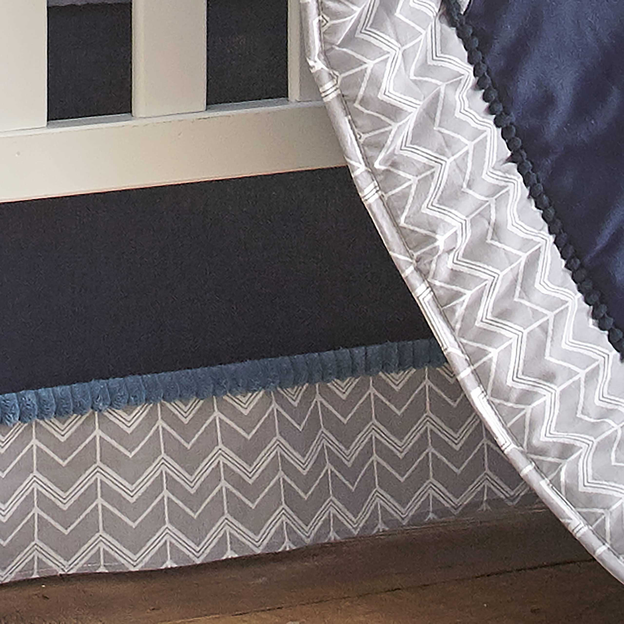 Levtex Baby - Trail Mix Crib Bed Set - Baby Nursery Set - Grey, Navy, White and Blue - Bear Mountains - 4 Piece Set Includes Quilt, Fitted Sheet, Wall Decal & Skirt/Dust Ruffle