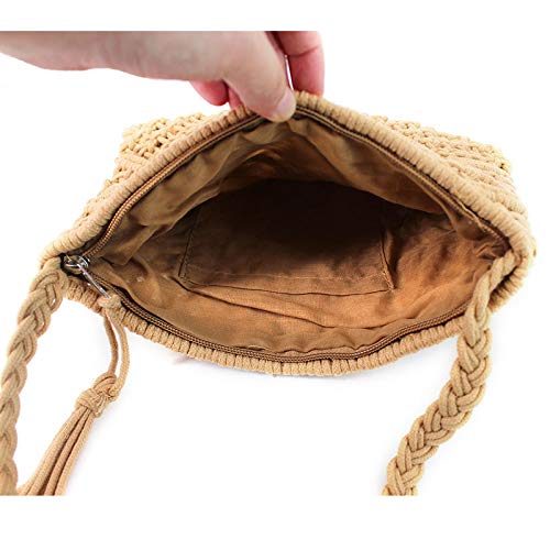 Meyaus Women Small Fringed Cotton Crochet Cross-body Shoulder Bag Bohemian Beach Travel Purse