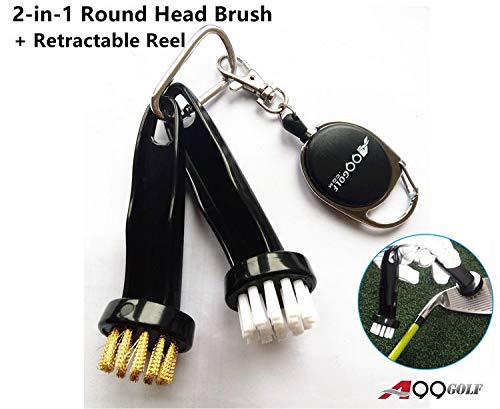 A99 Golf 2-in-1 Round Head Golf Club Brush Iron Wood Putter Cleaning + Free Reel