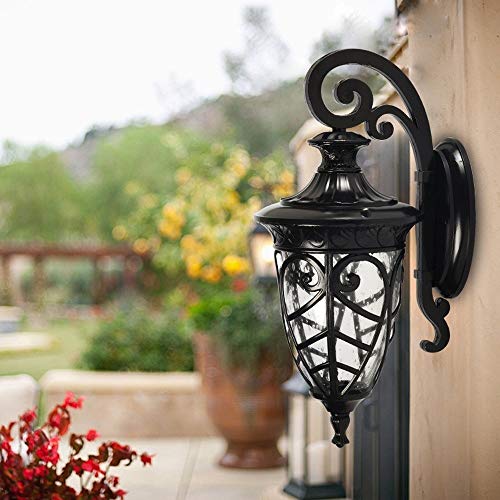 PEHUB European Retro Waterproof Wall Sconce Outdoor Lighting Clear Glass Lantern Wall Lamp Anti-Rust Wall Light Front Porch Garage Entrance Decorative Fixture Surface Mount Exterior Light Fixture