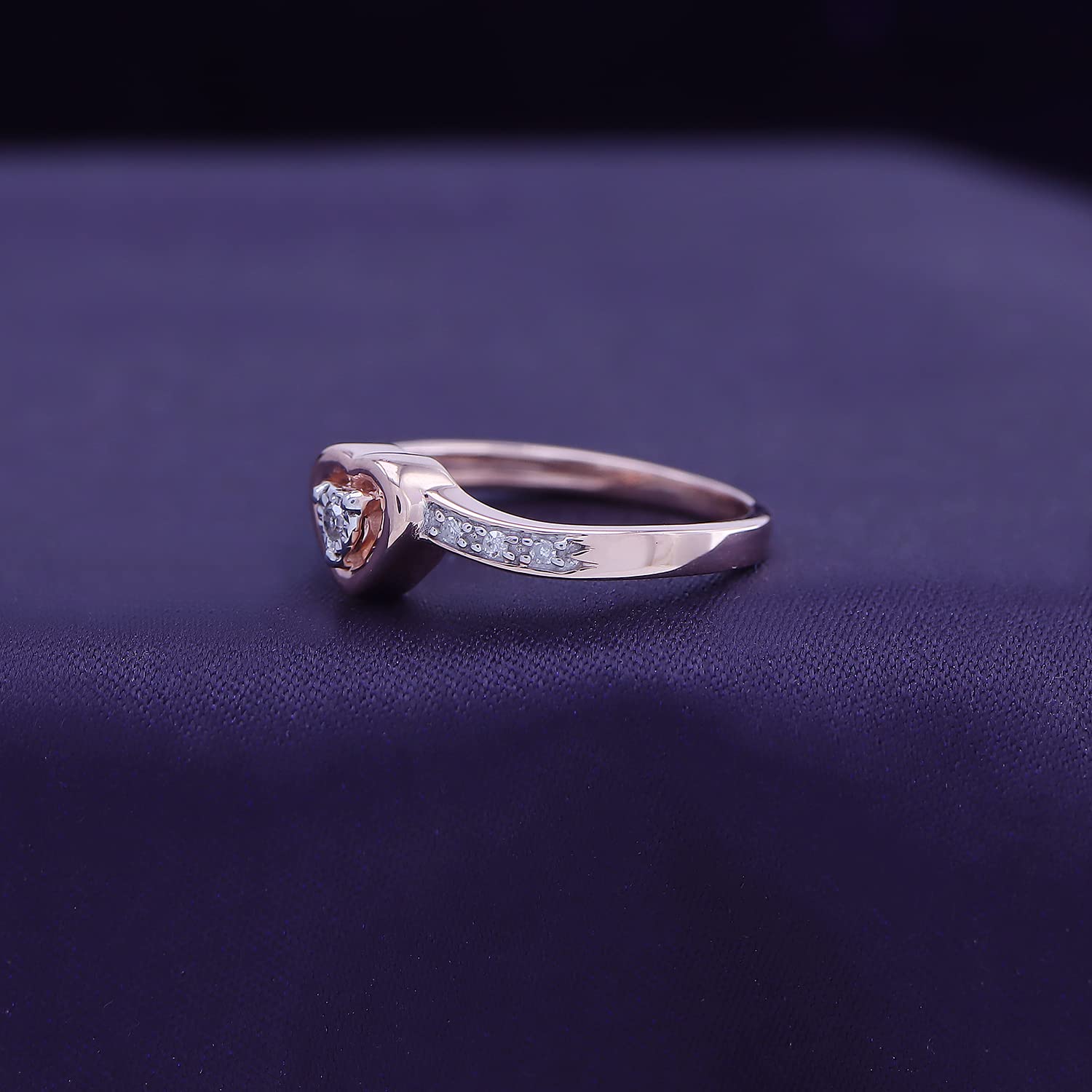 AFFY 14k Rose Gold Over Sterling Silver 1/20 Carat Round Cut Real Diamond In Heart Shaped Promise Ring Jewelry For Womens Ring Size-4.5…