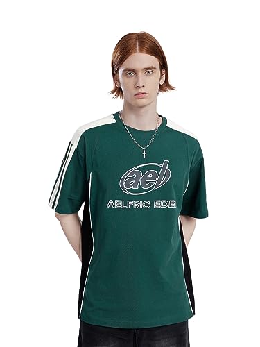 Aelfric Eden Oversized Graphic Tees Men Contrast Color Speedway Racing Tee Unisex Streetwear Tshirt Patchwork Polo Tee